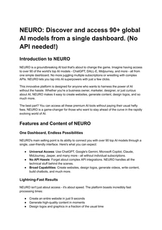 NEURO: Discover and access 90+ global AI models from a single dashboard. (No API needed!) | PDF
