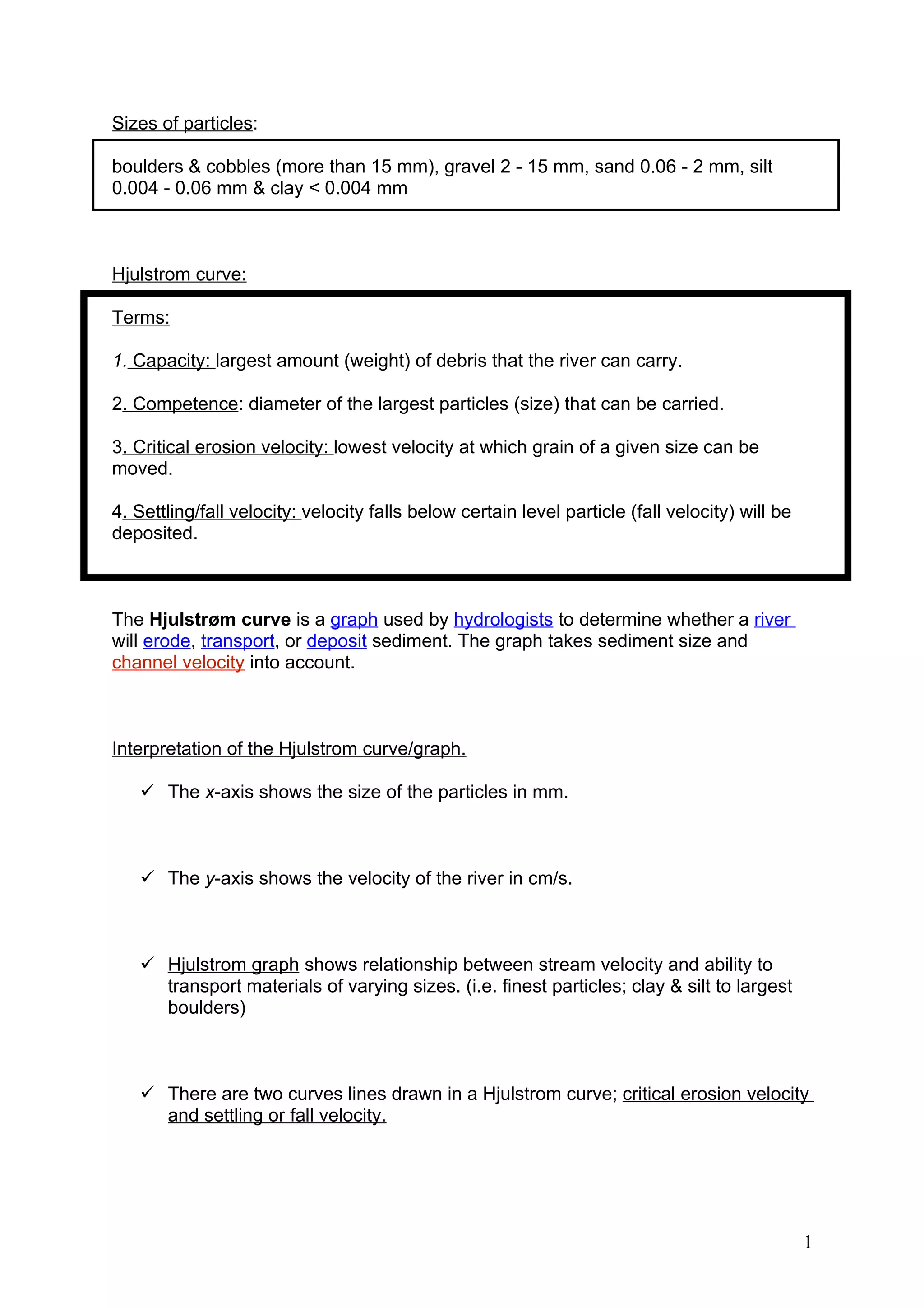 Hjulstrom Curve Notes | DOC