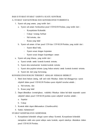 Hk kontrak II (SYARAT-SYARAT SAHNYA SUATU KONTRAK) | DOCX