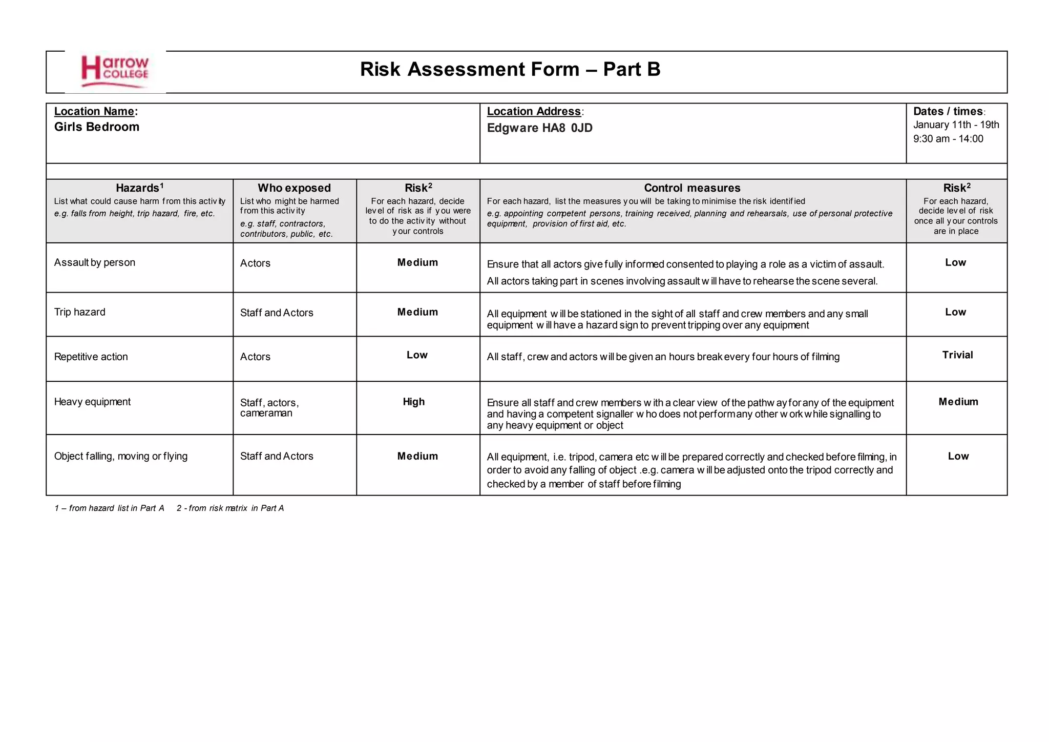 Girls bedroom of risk assessment | PPT