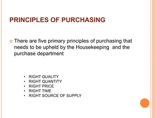 purchasing procedure in housekeeping department | PPTX