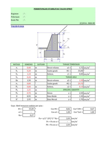 H kritis dan stabilitas talud jembatan | PDF