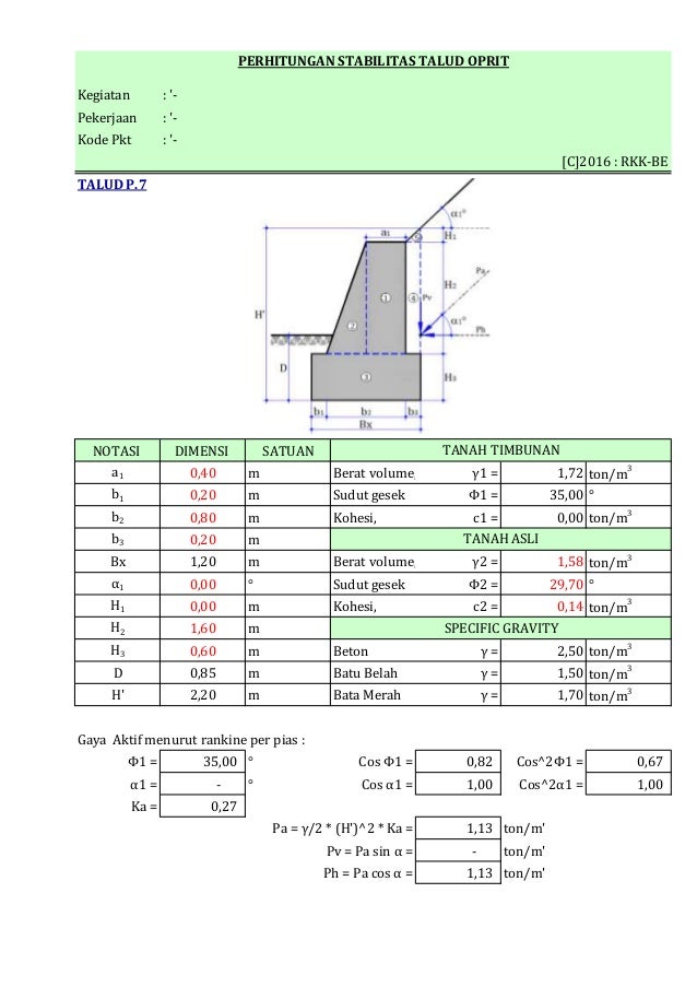 H kritis dan stabilitas talud jembatan
