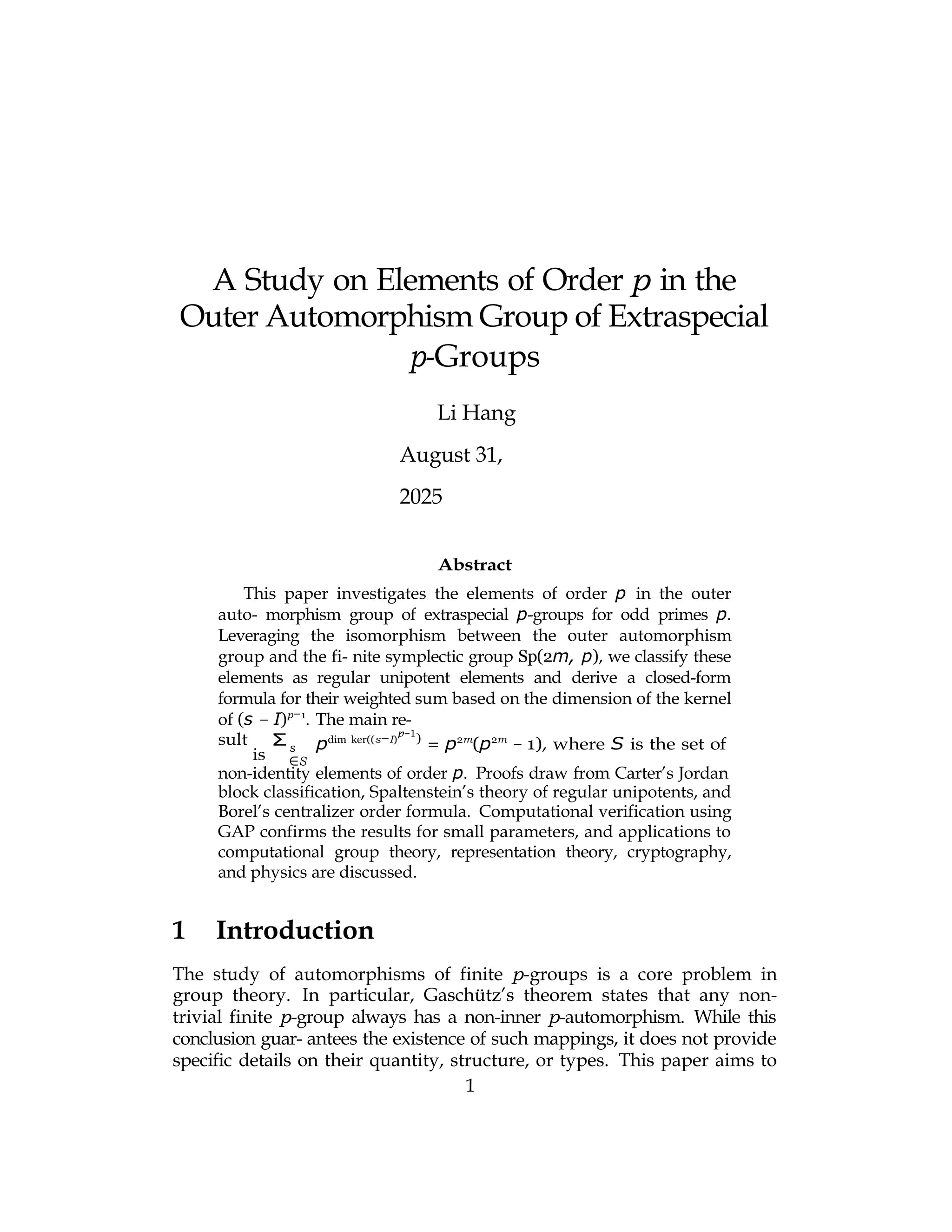 A Study on Elements of Order p in the Outer Automorphism Group of ...