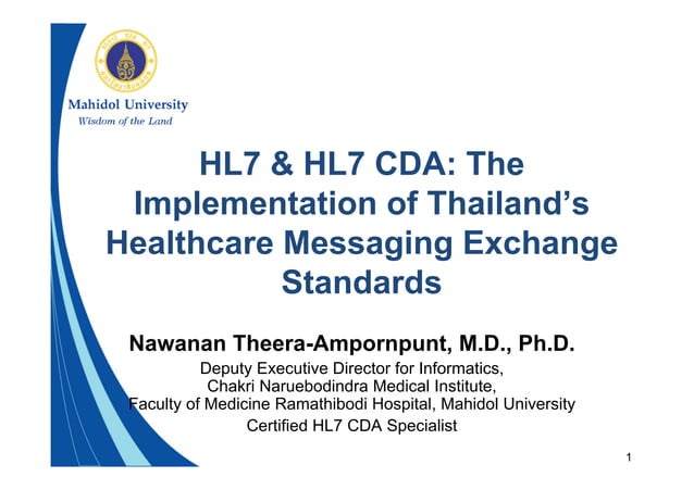 HL7 & HL7 CDA: The Implementation of Thailand's Healthcare Messaging ...