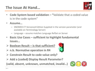 FHIR Validate-Code Operations: SNOMED on FHIR Meeting, Vancouver Oct 2018 | PPT