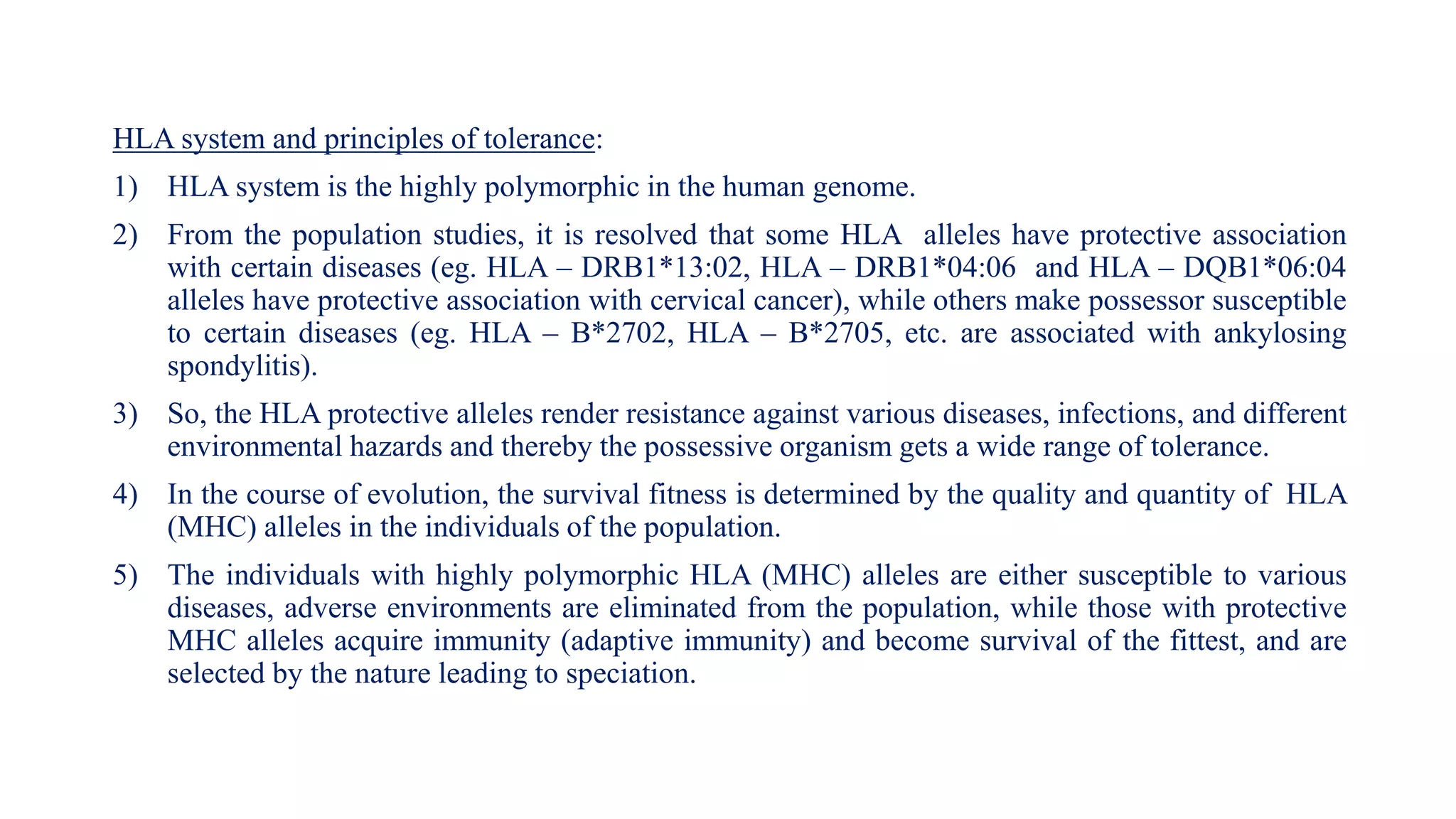 HLA system and principles of tolerance | PPTX