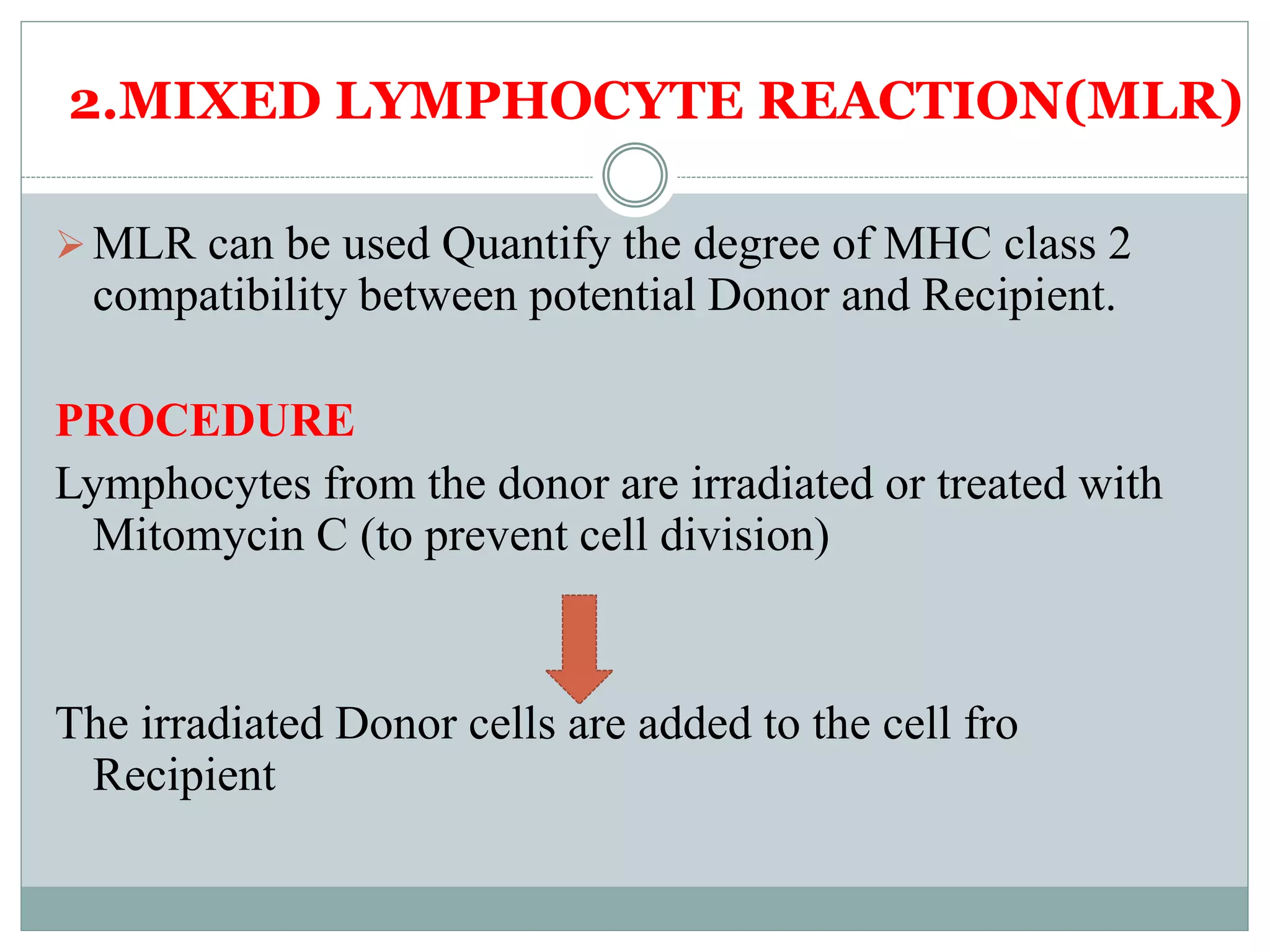 HLA tissue typing, HLA matching ,Microcytotoxicity test , Mixed ...