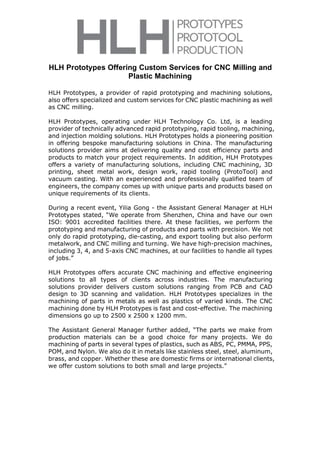 Hlh prototypes offering custom services for cnc milling and plastic machining | PDF