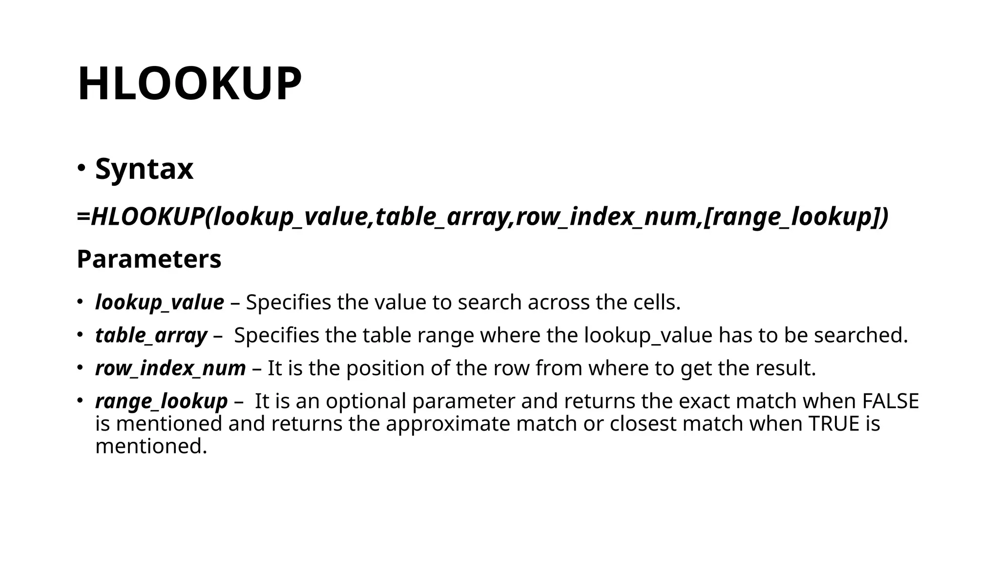HLOOKUP vs VLOOKUP – Key Differences- first for | PPTX
