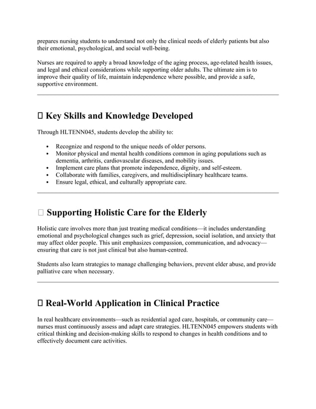 HLTENN045 – Implement and Monitor Care of the Older Person | PDF