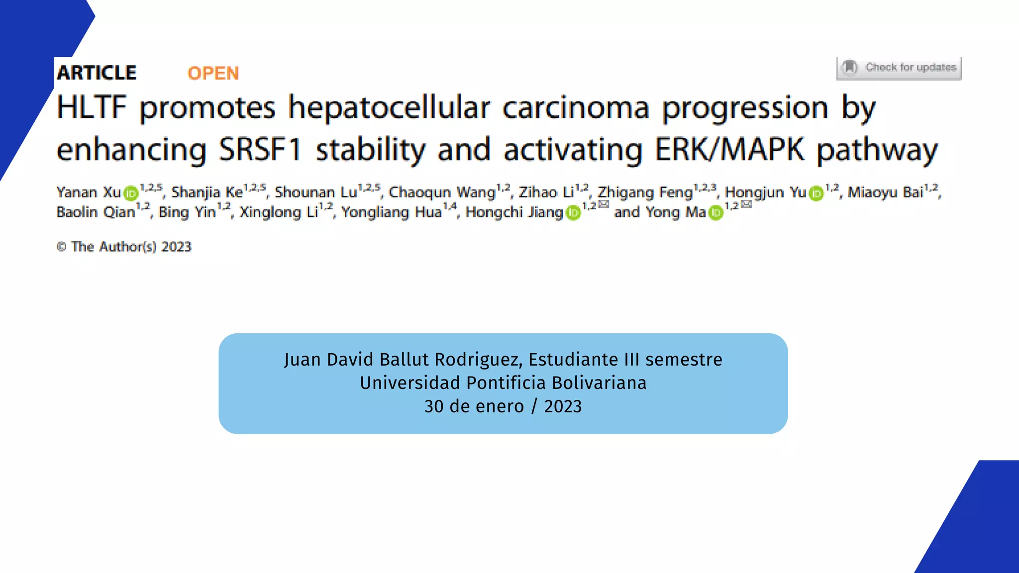 HLTF promotes hepatocellular carcinoma progression Juan David Ballut ...