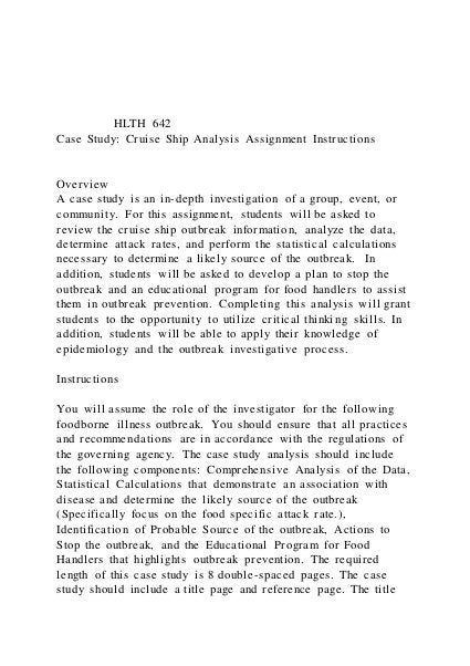 HLTH 642Case Study Cruise Ship Analysis Assignment Instru | DOCX