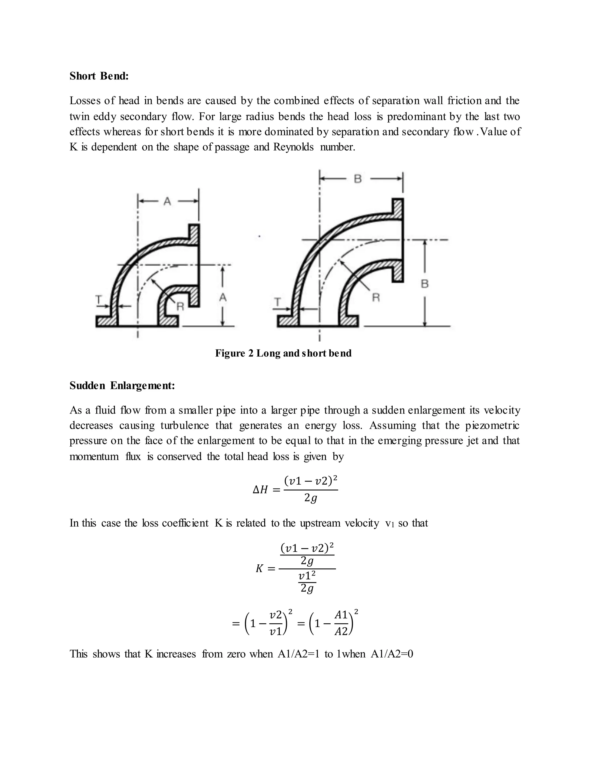 Energy losses in Bends, loss coefficient related to velocity head ...