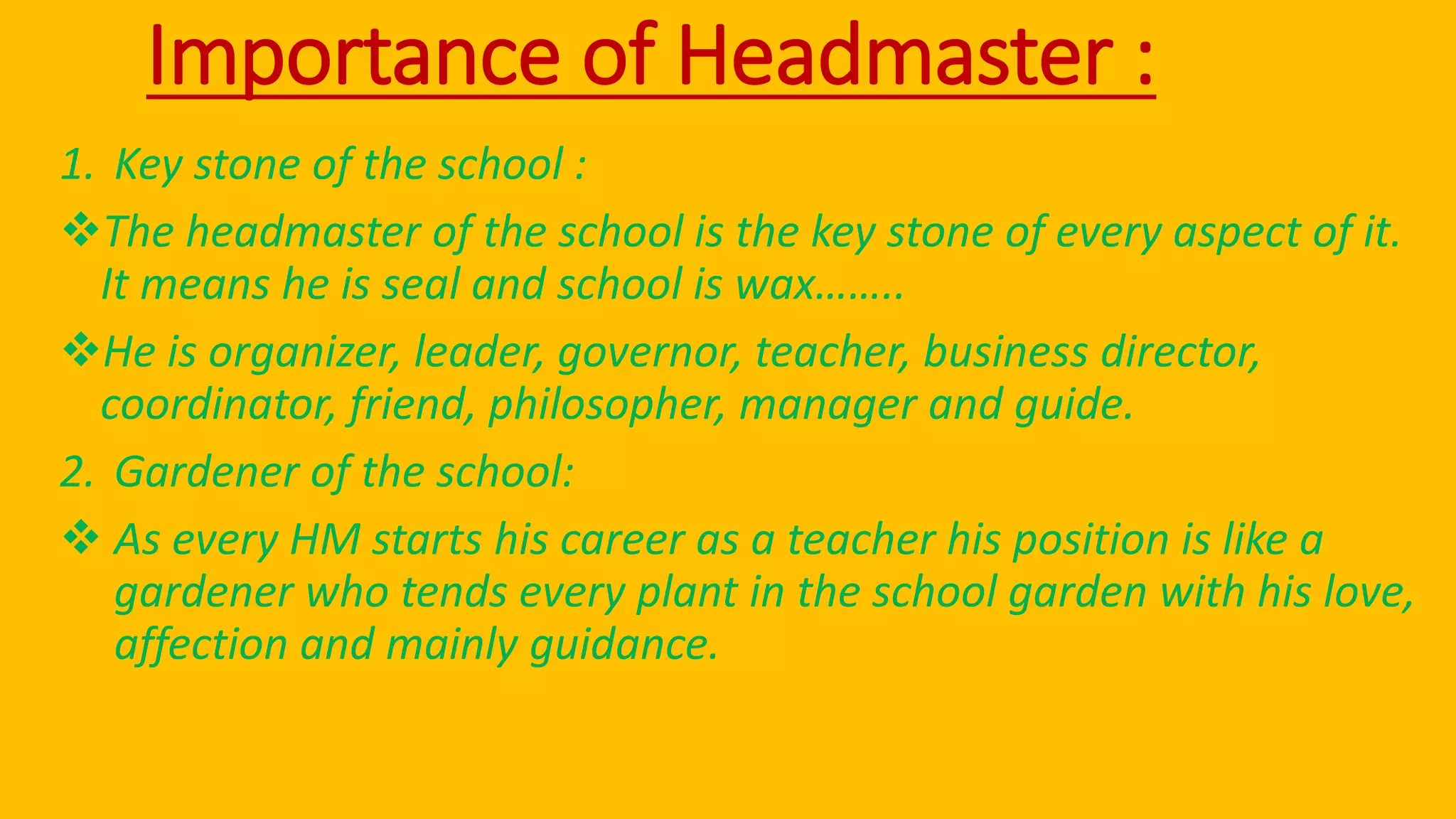 Role of Headmaster | PPTX