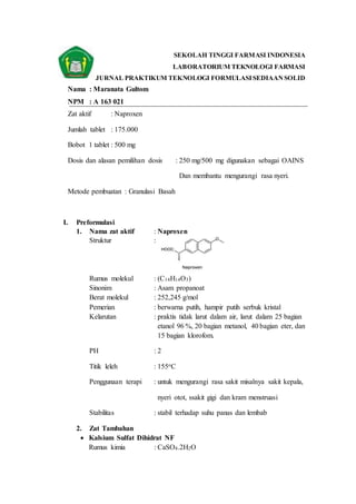 preformulasi Naproksen tab | DOCX