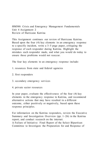 HM500 Crisis and Emergency Management FundamentalsUnit 4 As | DOCX