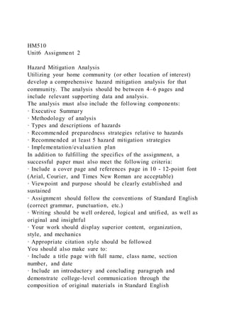 HM510Unit6 Assignment 2Hazard Mitigation AnalysisUtilizing | PDF