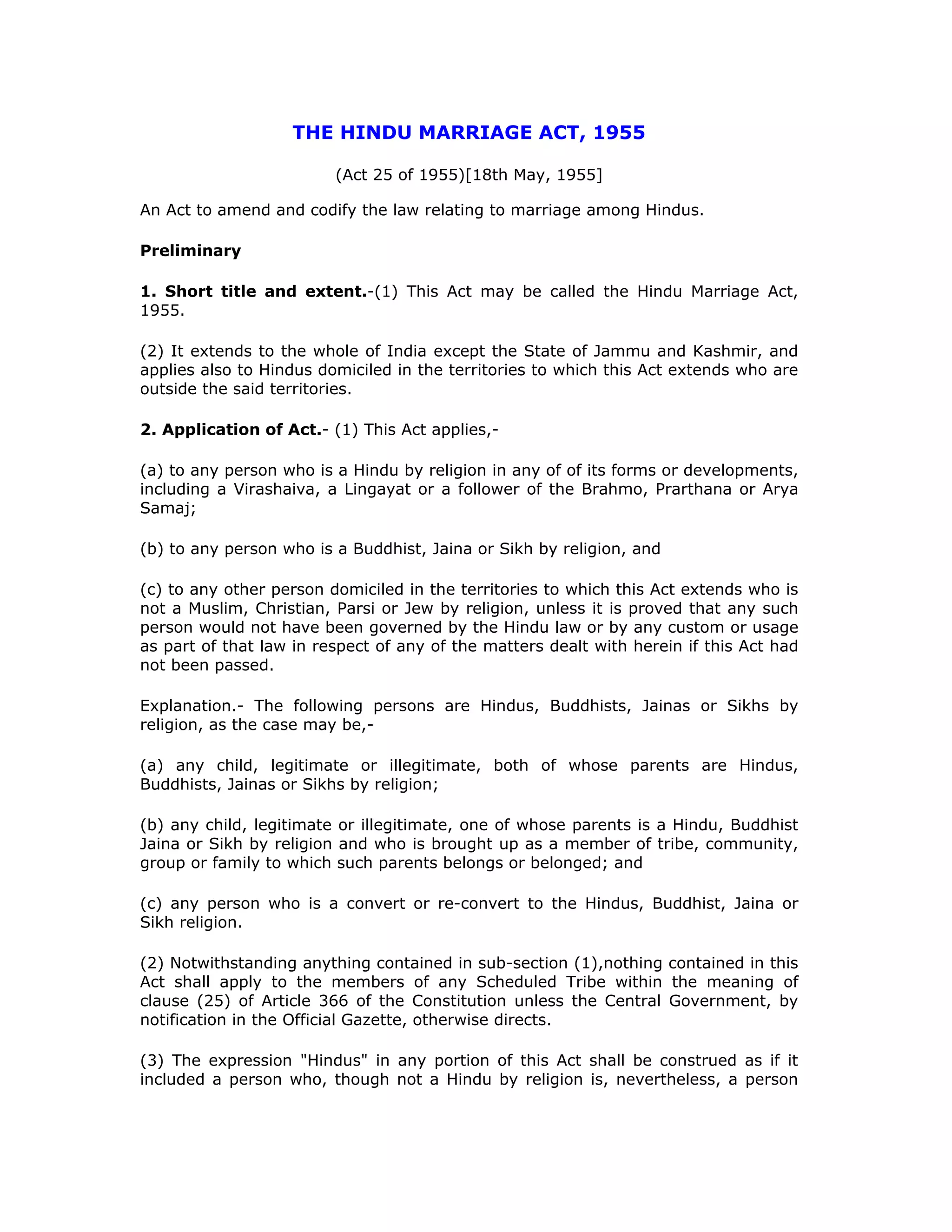 Hindu Marriage Act, 1955 | PDF