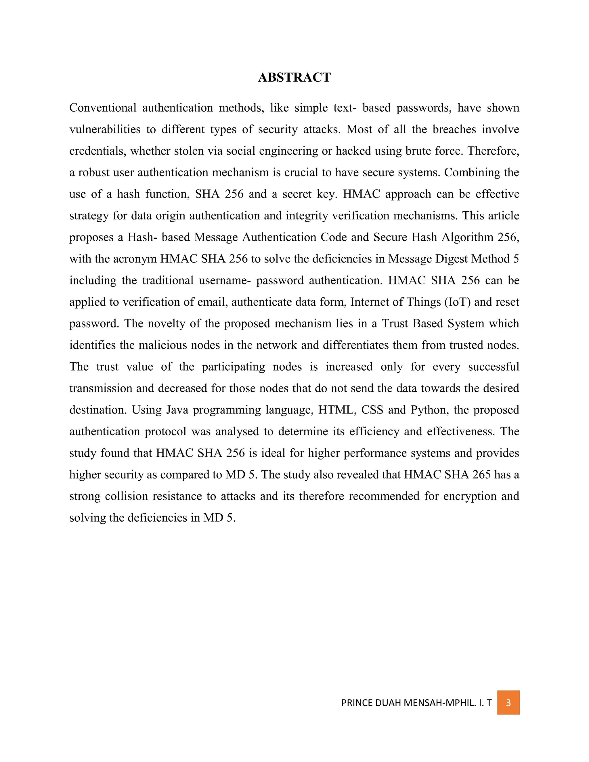 HMAC SHA 256- PROPOSED AUTHENTICATION ALGORITHM-PRINCE DUAH MENSAH ...
