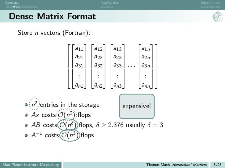 Hierarchical Matrices: Concept, Application and Eigenvalues