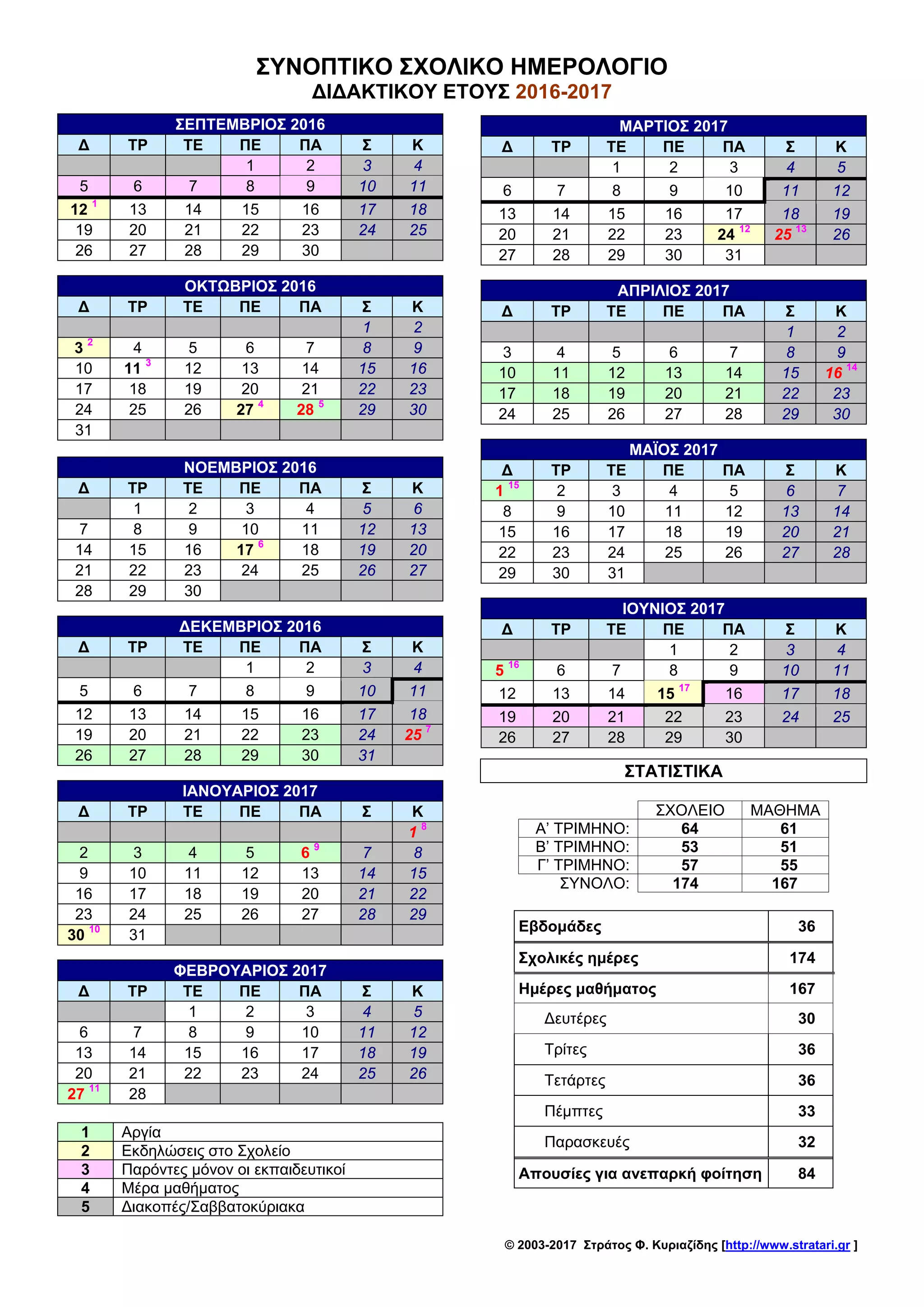 Ημερολόγιο 2016-17 | PDF