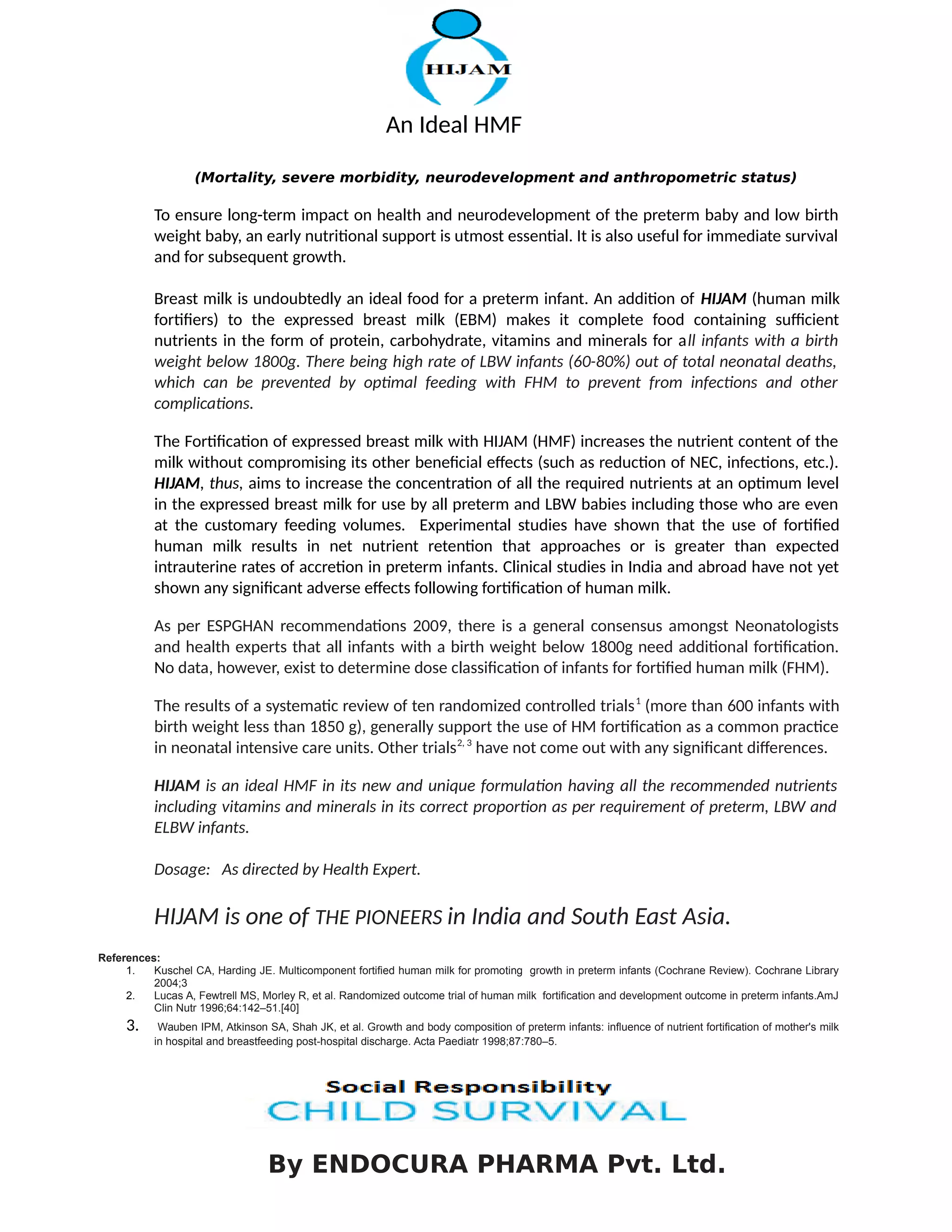 Human Milk fortifier for preterm babies by Endocura | PDF