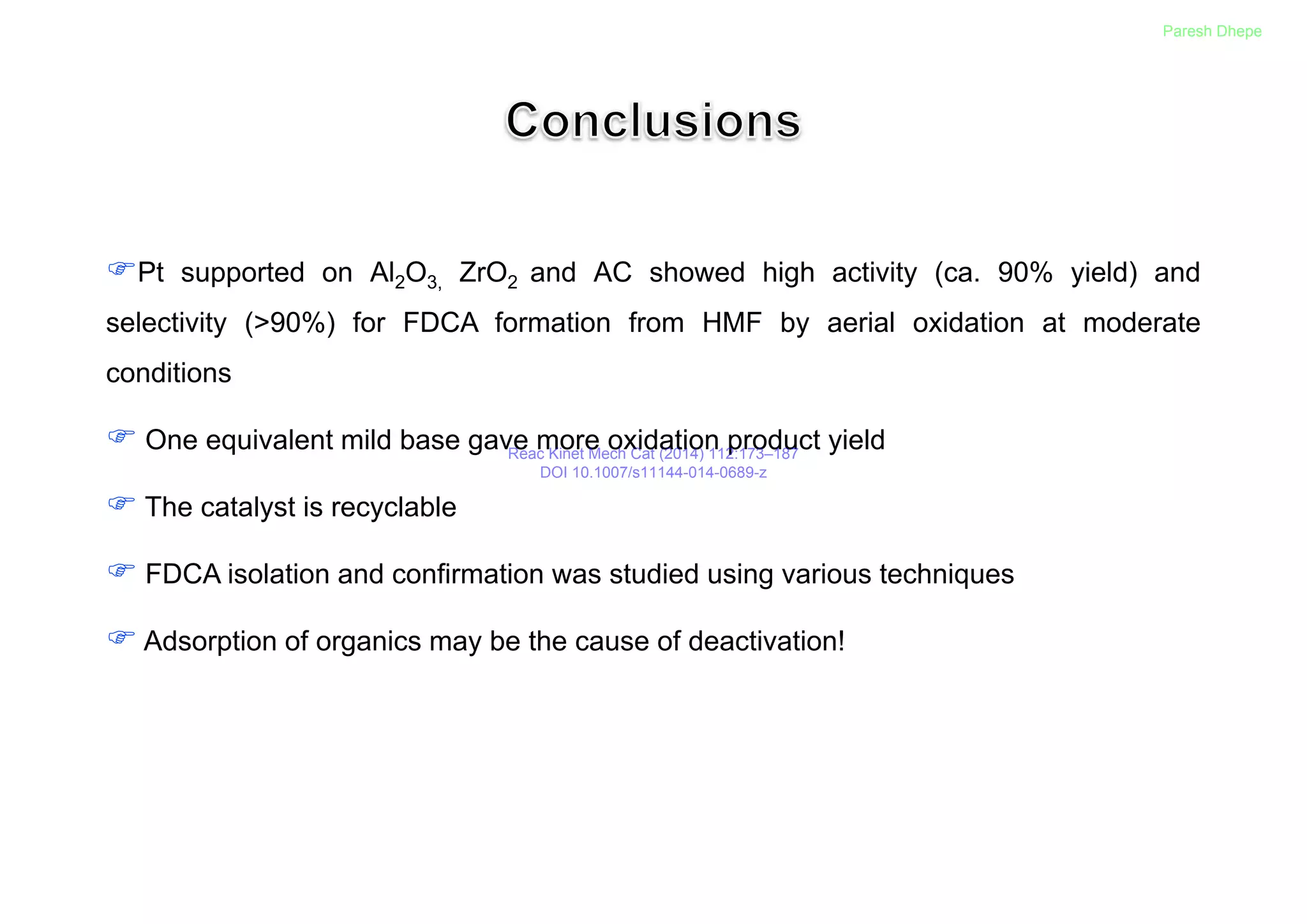 Supported Metal Catalysts in the Conversion of HMF into FDCA | PPT