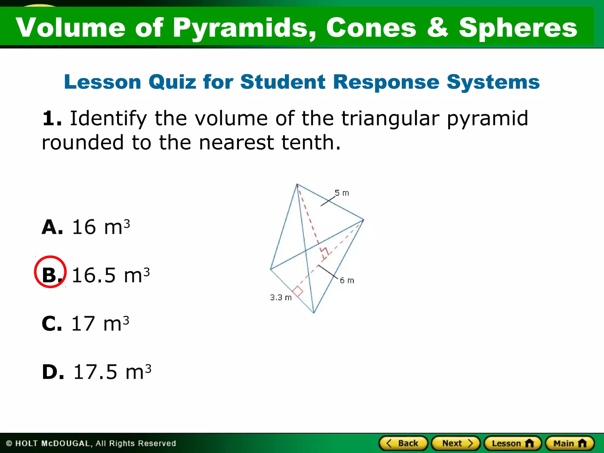 Hmh alg1 mod7 2&3 vol pyrds-cones-spheres-2016 | PPT