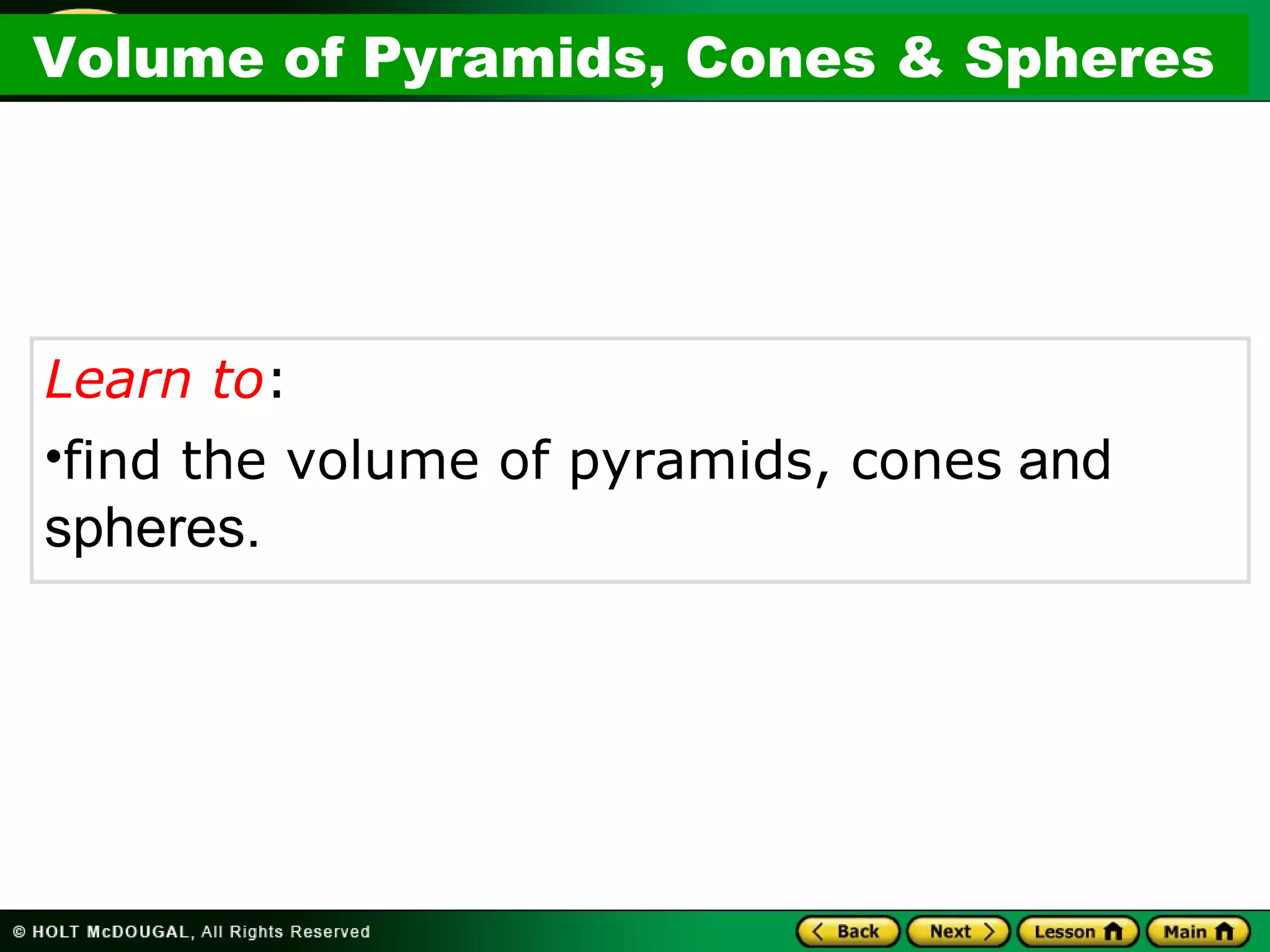 Hmh alg1 mod7 2&3 vol pyrds-cones-spheres-2016 | PPT