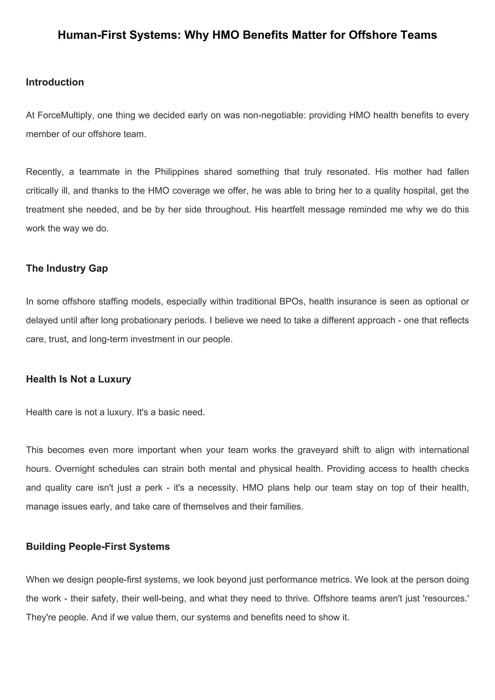 Title: Human-First Systems: Why HMO Benefits Matter for Offshore Teams ...