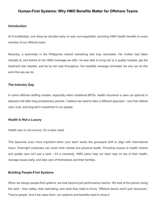 Title: Human-First Systems: Why HMO Benefits Matter for Offshore Teams ...