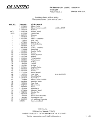 CS Unitec Pneumatic Rotary Hammer Drill Schematic: 2 1262 0010 | PDF