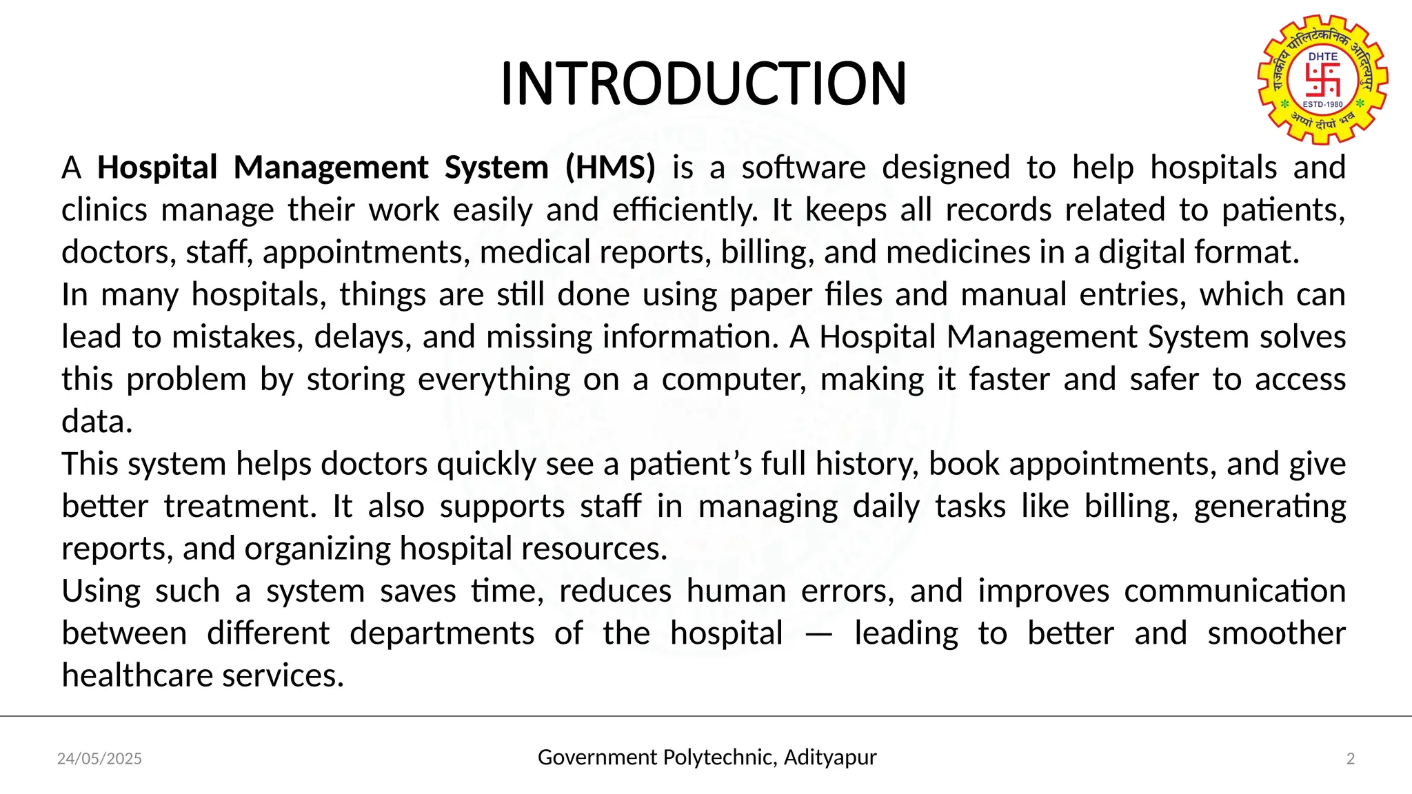 Presentation on Hospital Management System | PPTX