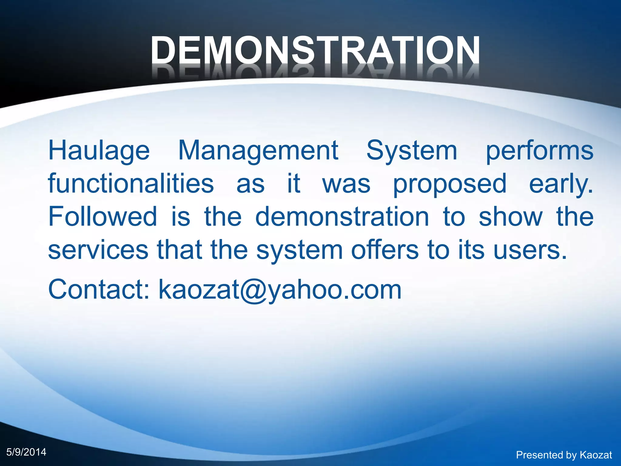 Haulage Management System | PPTX