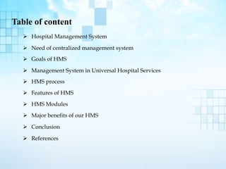 Topic: Hospital Management System | Course: Management Information ...