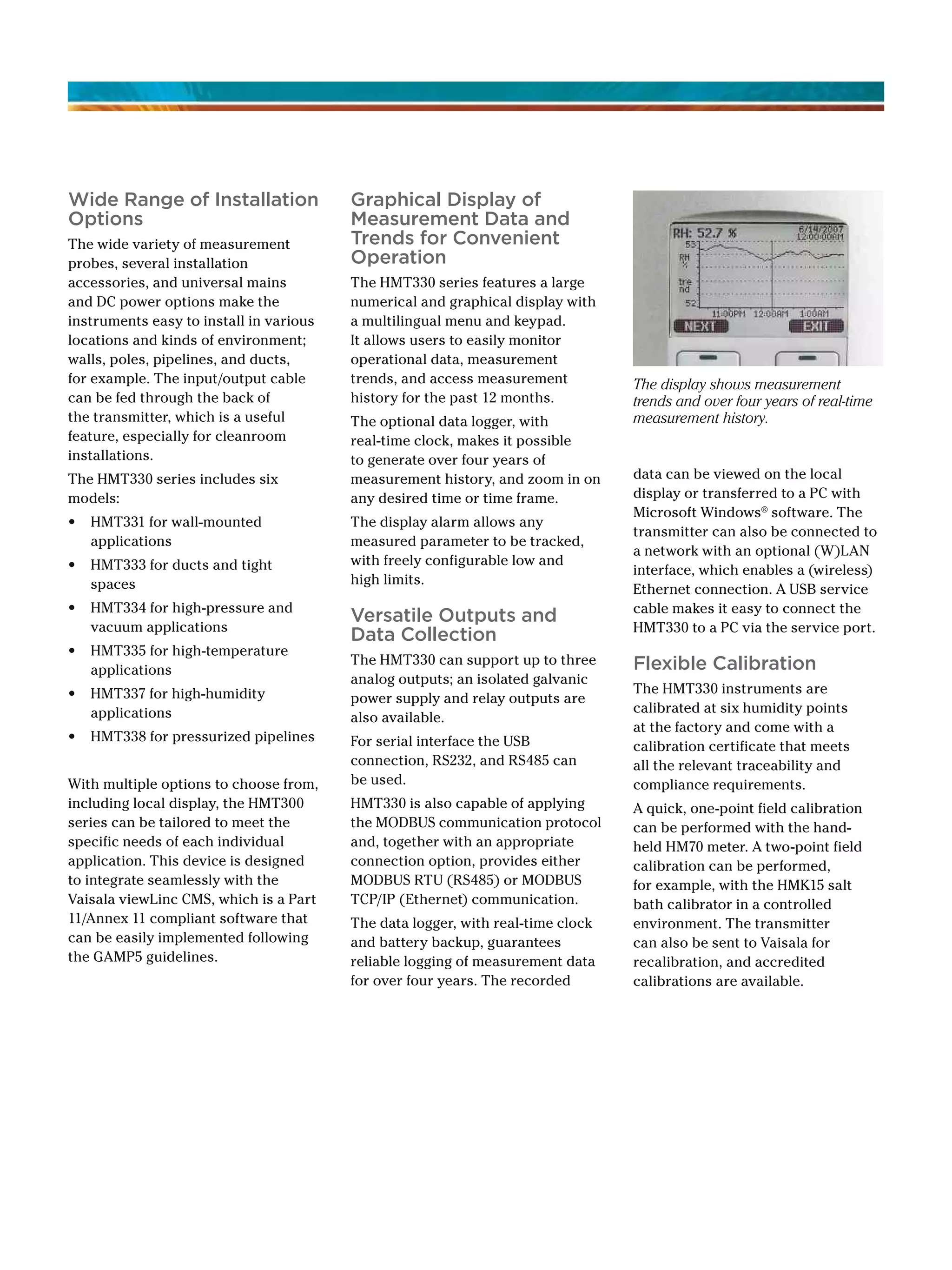 Vaisala HMT330 Series IndustrialTemperature and Humidity Transmitters | PDF