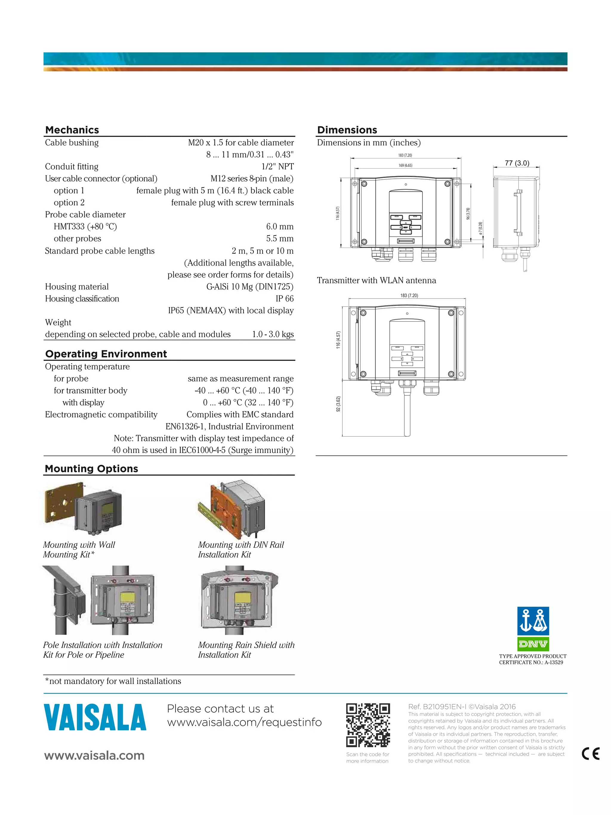 Vaisala HMT330 Series IndustrialTemperature and Humidity Transmitters | PDF