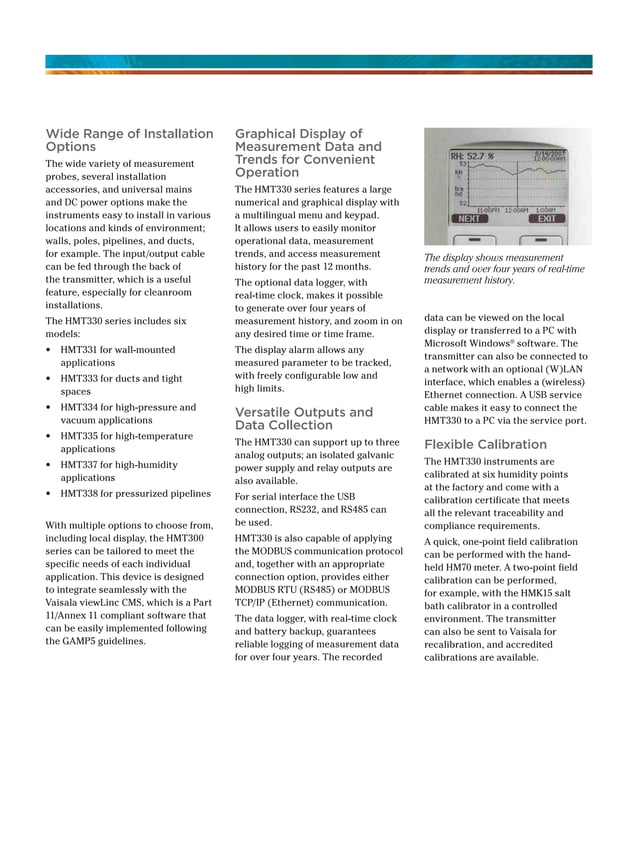 Vaisala HMT330 Series IndustrialTemperature and Humidity Transmitters | PDF