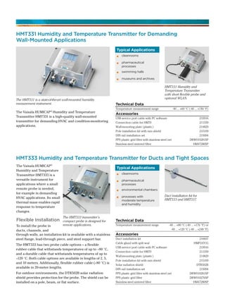 Vaisala HMT330 Series IndustrialTemperature and Humidity Transmitters | PDF