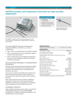 Vaisala HMT330 Series IndustrialTemperature and Humidity Transmitters | PDF