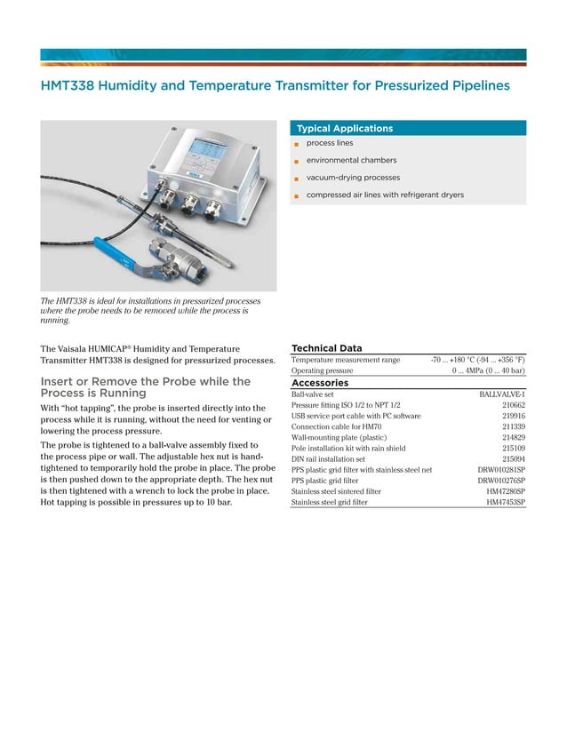 Vaisala HMT330 Series IndustrialTemperature and Humidity Transmitters | PDF