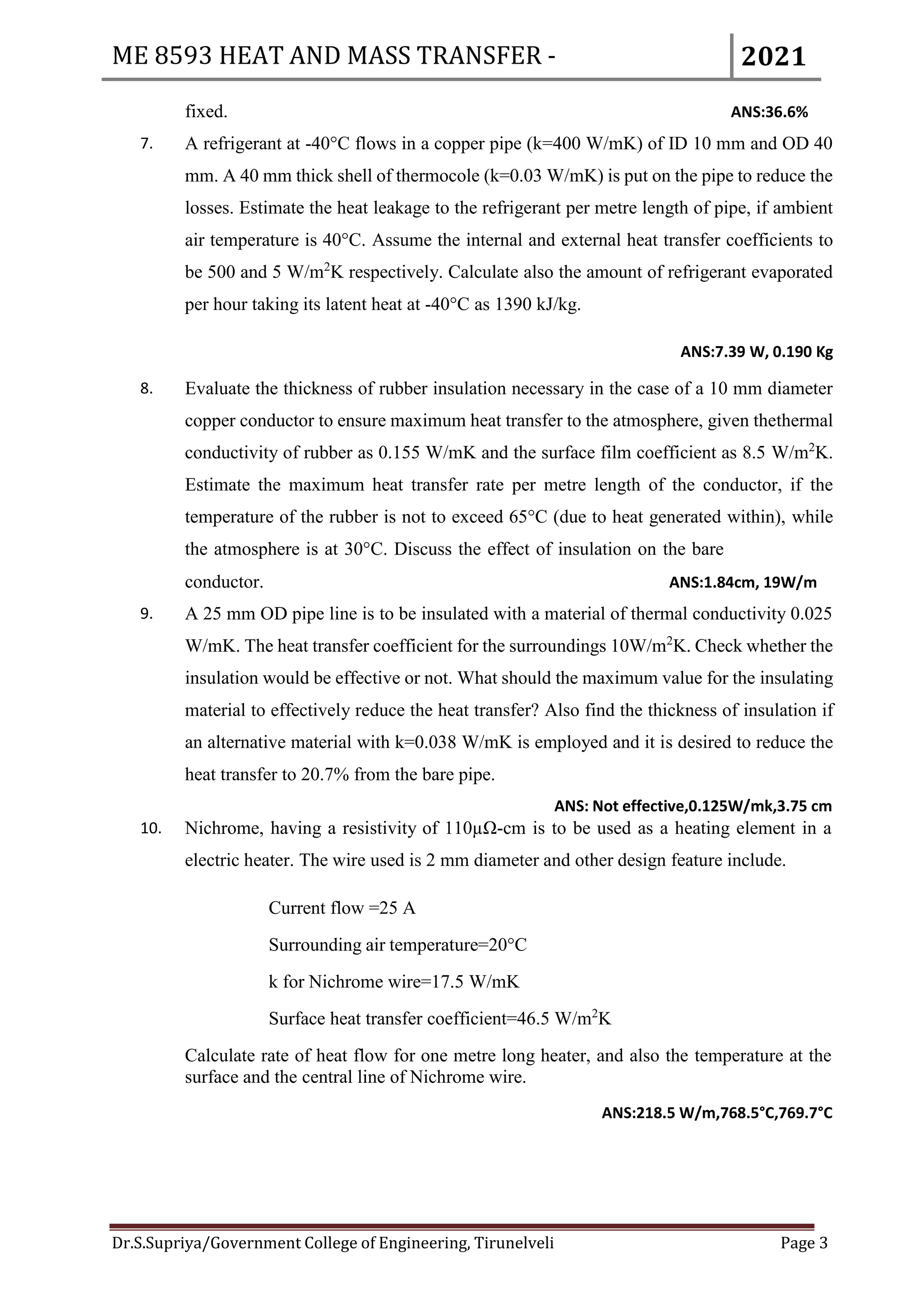 Heat and Mass Transfer Assignment | PDF