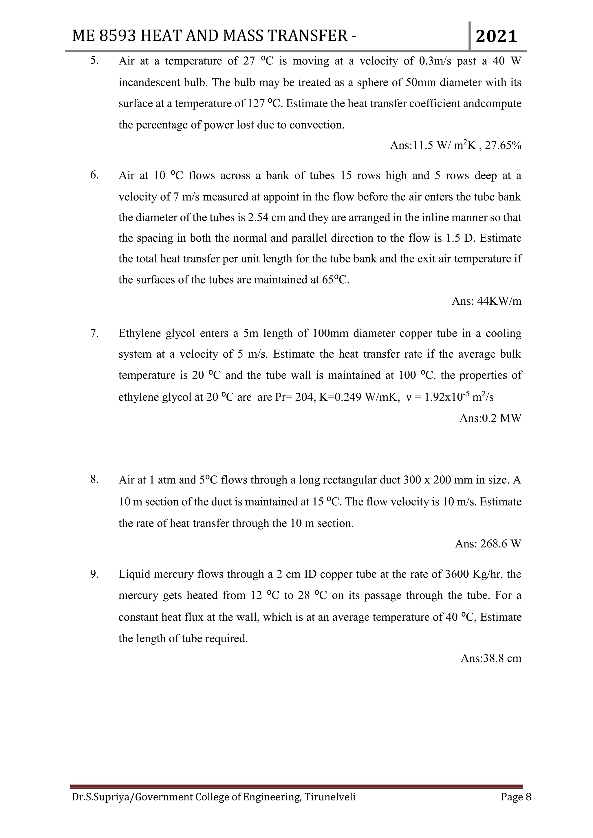 Heat and Mass Transfer Assignment | PDF