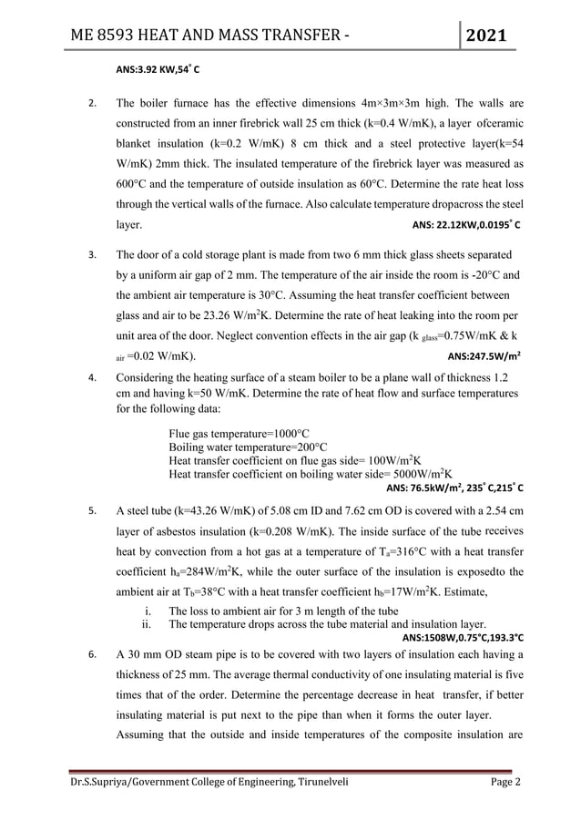Heat and Mass Transfer Assignment | PDF