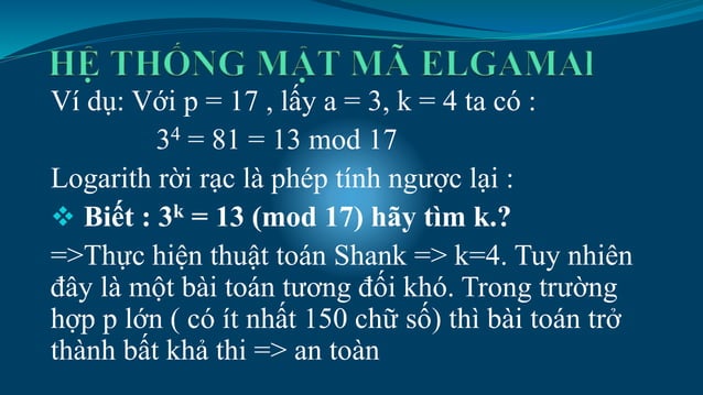 Hệ mật mã Elgamal | PPTX