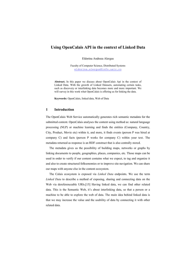 OpenCalais in Linked Data context | PDF
