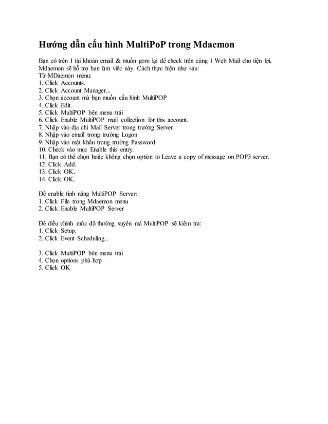 Hướng dẫn cấu hình multi pop trong mdaemon | DOCX