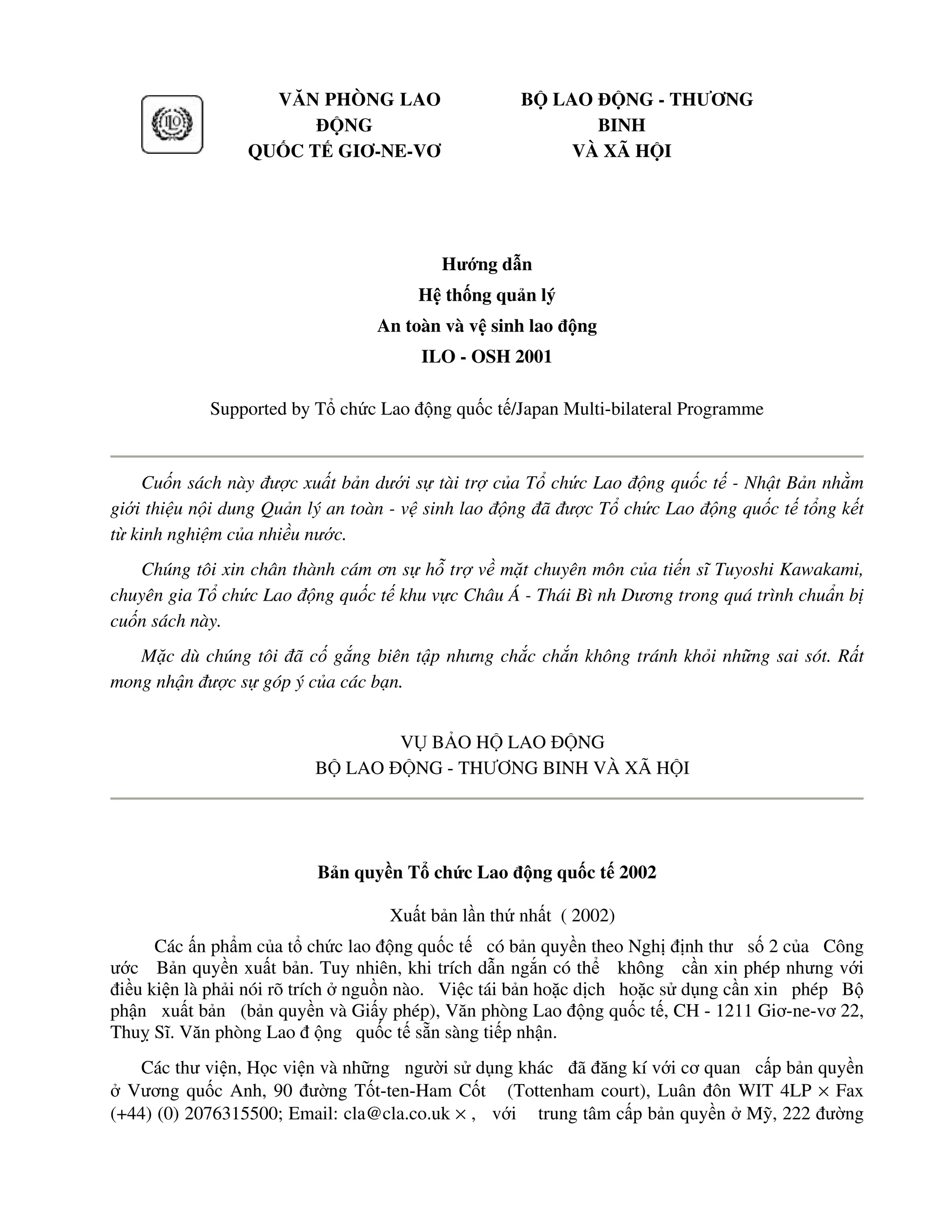 Hướng dẫn hệ thống quản lý an toàn và vệ sinh lao động ilo – osh 2001 | PDF