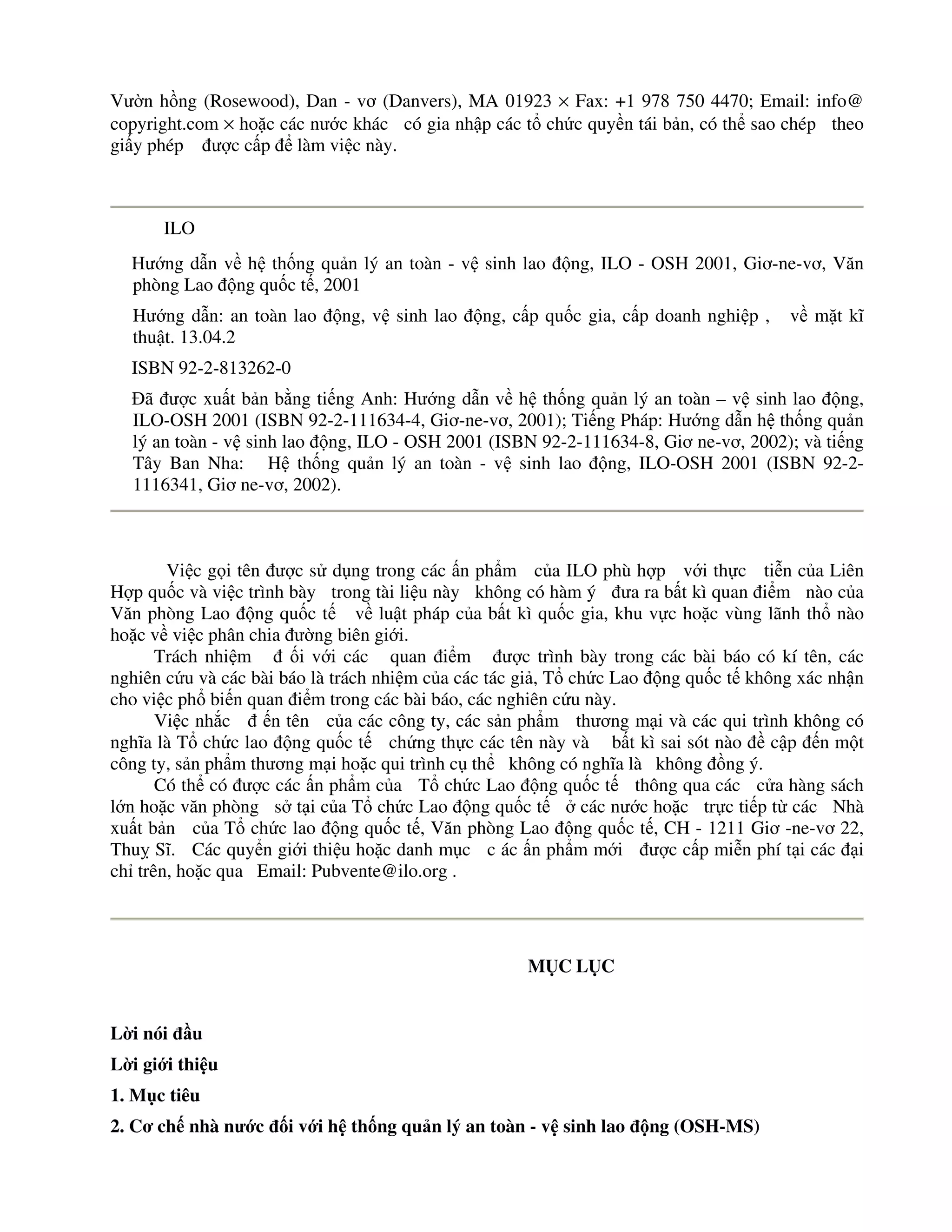 Hướng dẫn hệ thống quản lý an toàn và vệ sinh lao động ilo – osh 2001 | PDF